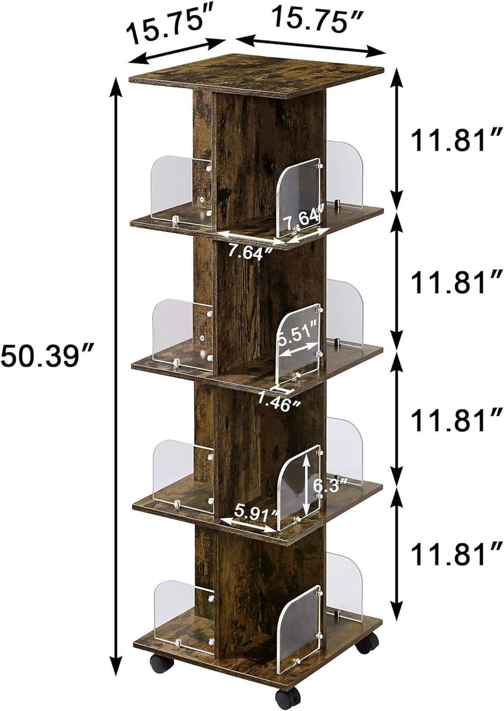 VECELO 4 Tier Rotating Bookshelf Tower,360° Corner Display Shelf with