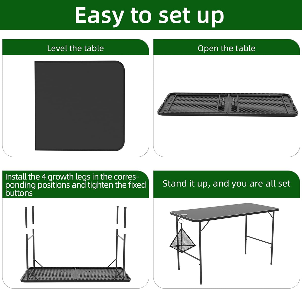 VECELO Folding Plastic Card Table Square with Mesh Bag