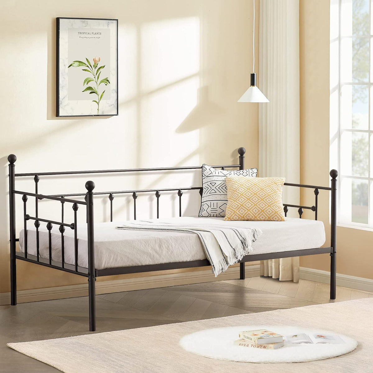 Daybed Frame Metal Platform with Headboard Victorian Style