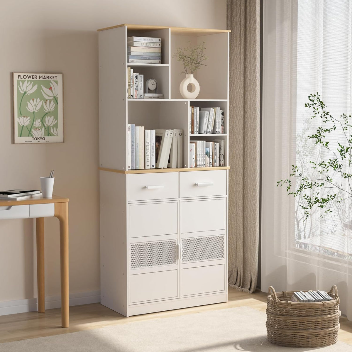 VECELO Floor Storage Cabinet 72" Free Standing Kitchen Pantry Buffet C