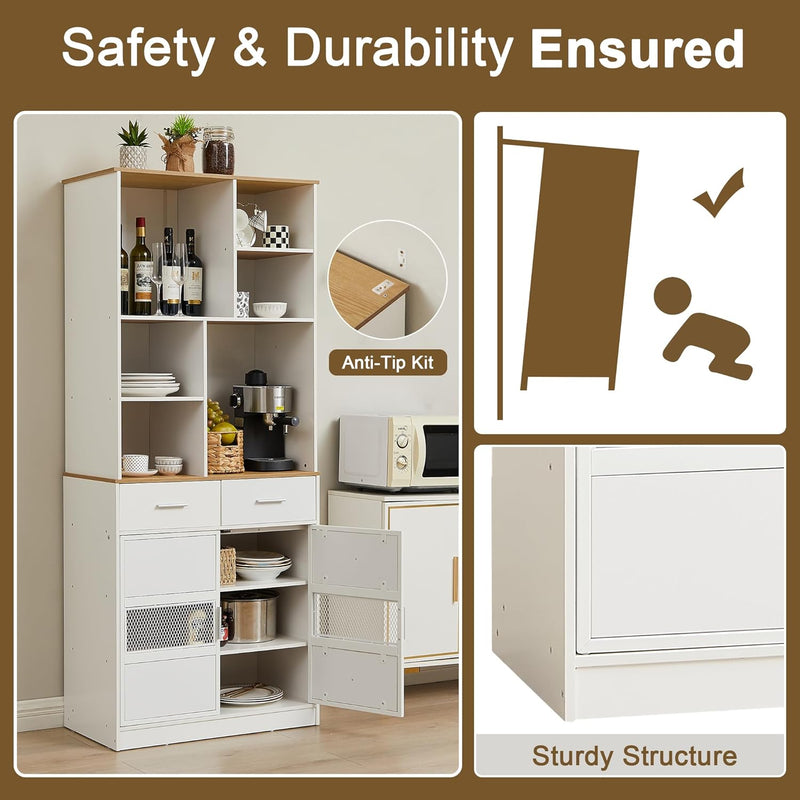 VECELO Floor Storage Cabinet 72" Free Standing Kitchen Pantry Buffet C