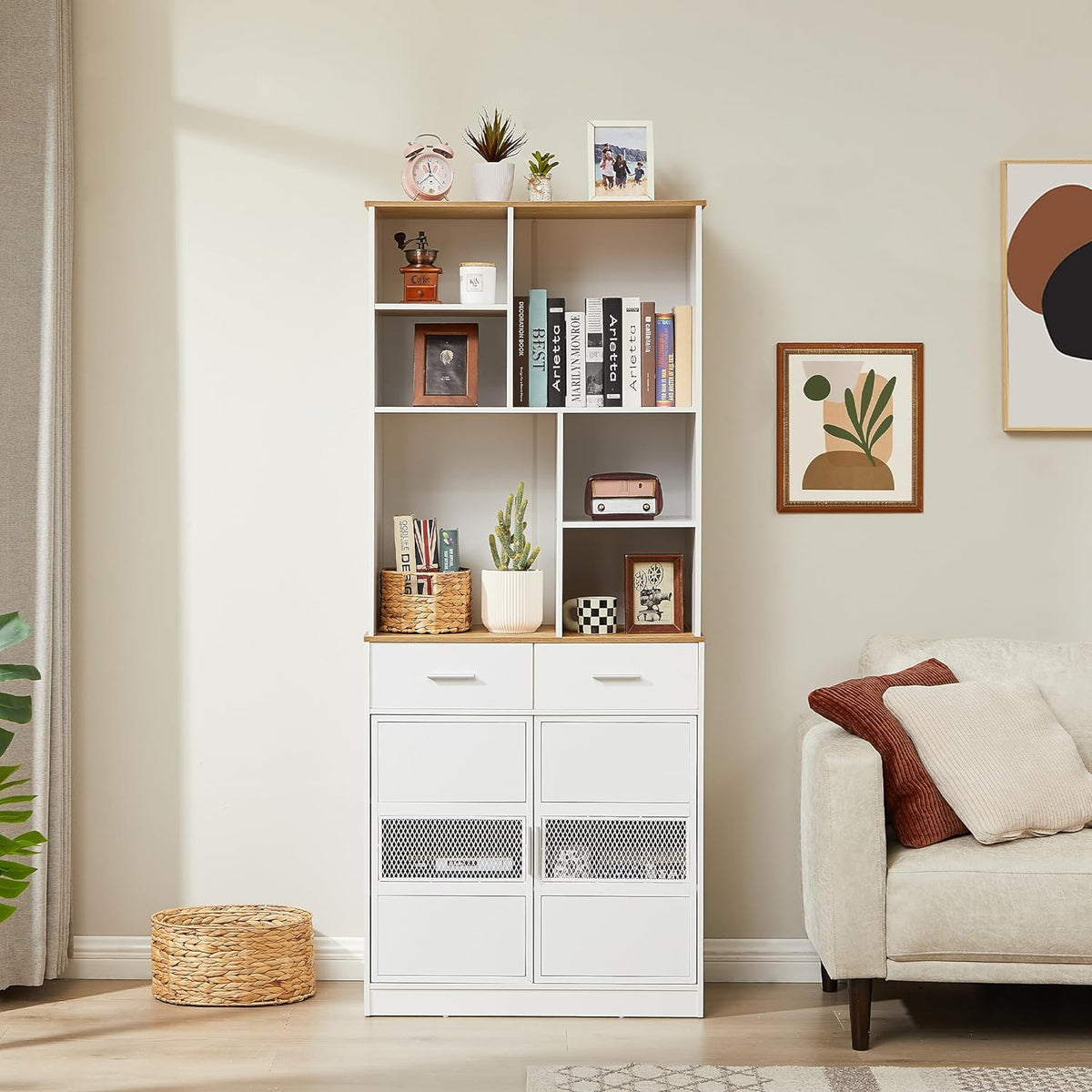 VECELO Floor Storage Cabinet 72" Free Standing Kitchen Pantry Buffet C