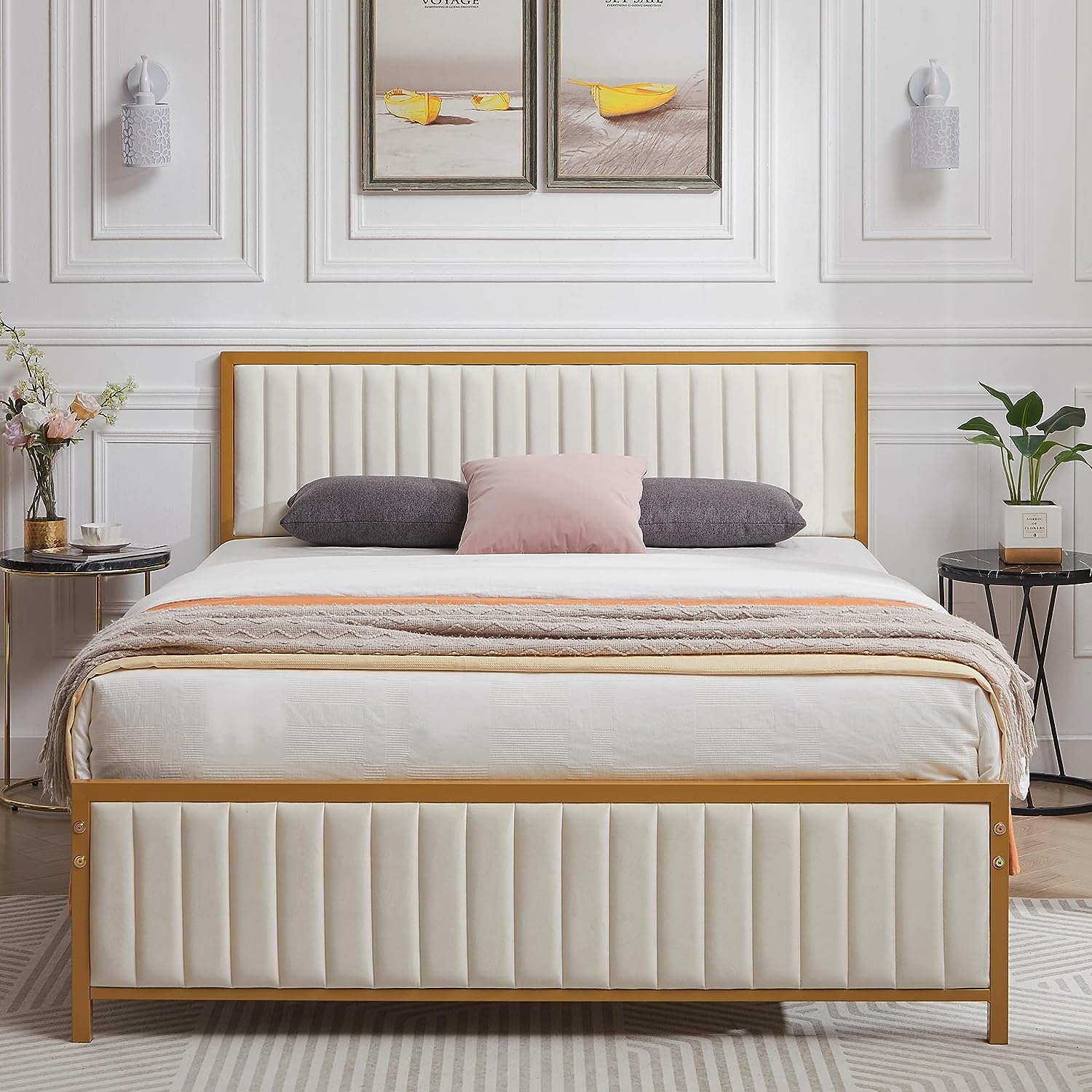 VECELO Bed Frame with Upholstered Tufted Headboard & Footboard