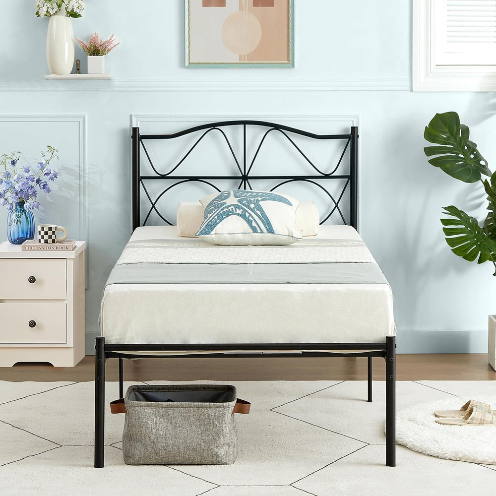 VECELO Bed Frame, Metal Bed Platform with Headboard