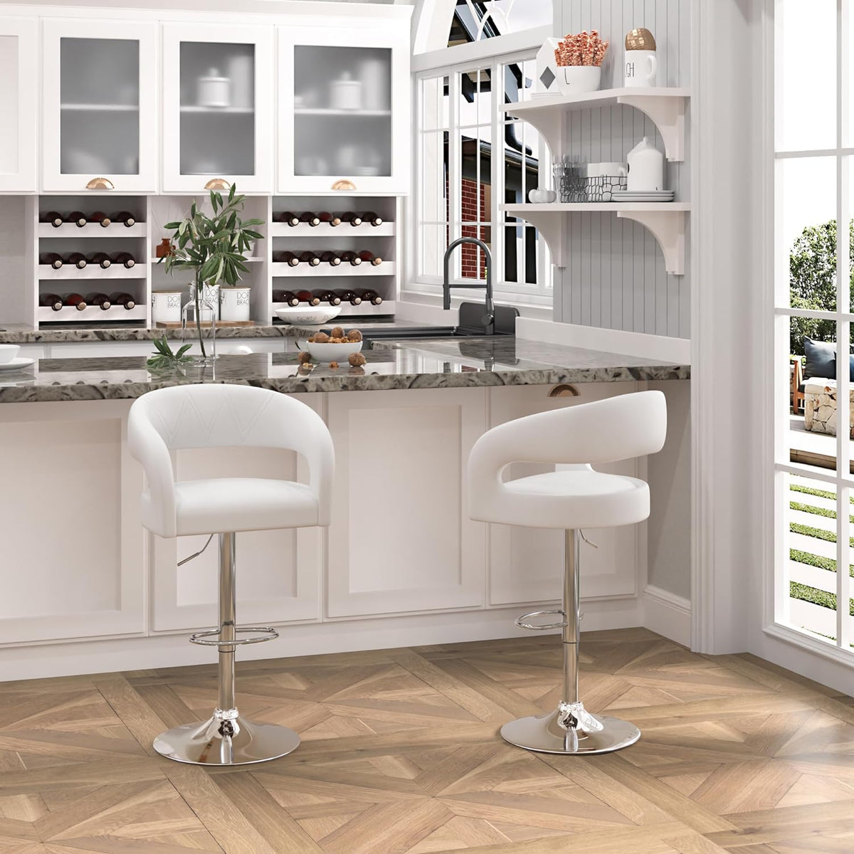 VECELO Bar Stools Set of 2 Adjustable Swivel Modern Pu Leather Barstoo