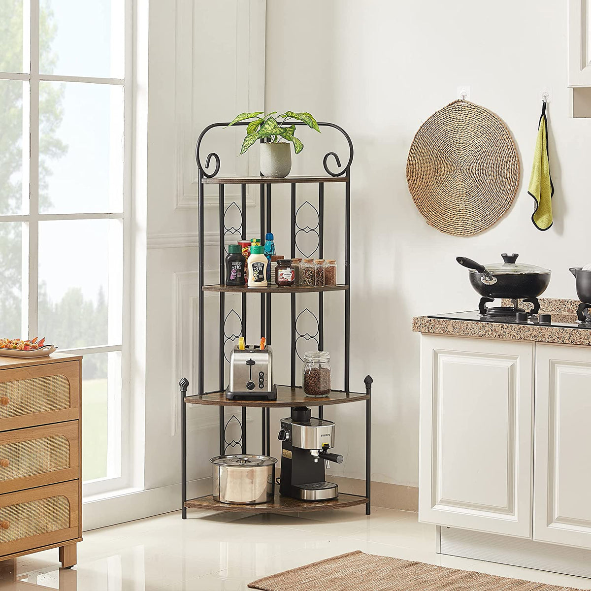VECELO 4-Tier Ladder Corner Storage Shelf with Metal Frame, Multipurpo