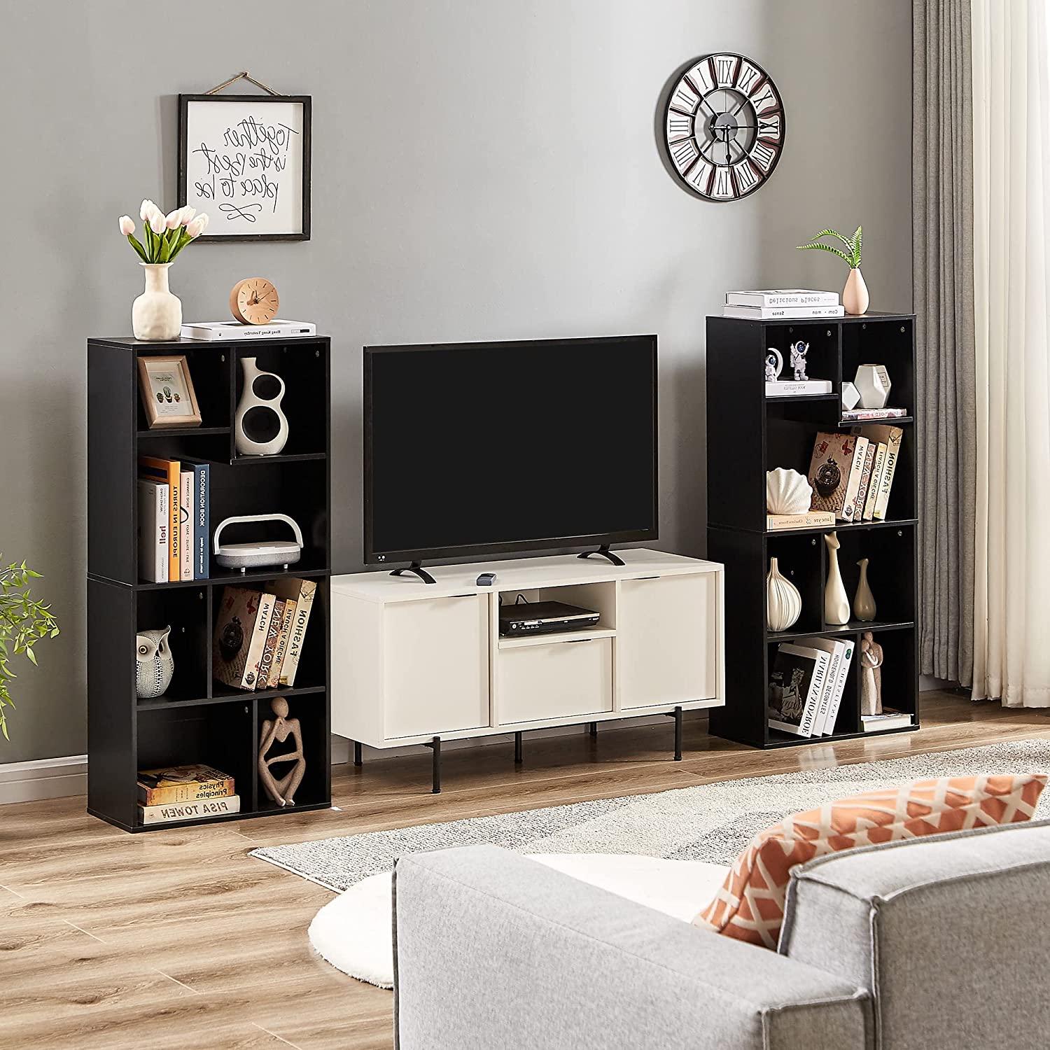 VECELO 42 Inch High Bookcase, 4-Tier Modern Storage Cabinet 7 Cubes