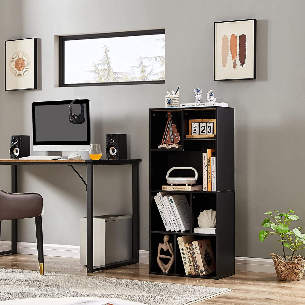 VECELO 42 Inch High Bookcase, 4-Tier Modern Storage Cabinet 7 Cubes